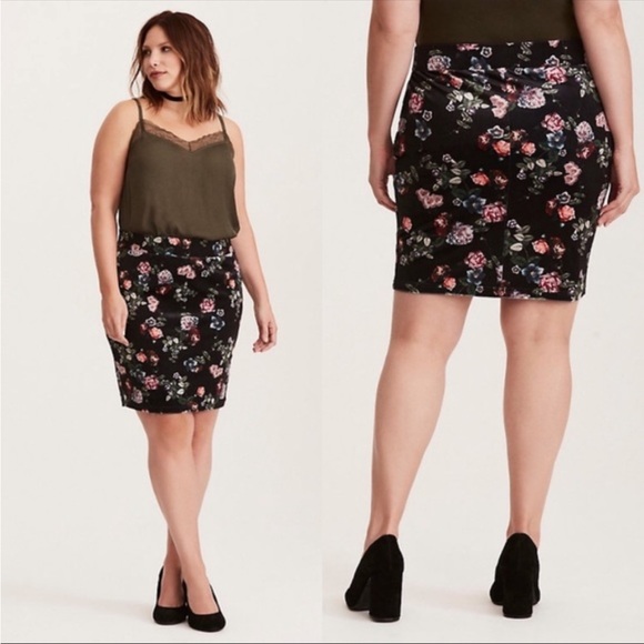 torrid | Skirts | Torrid Gothic Multicolor Watercolor Floral Velvet ...